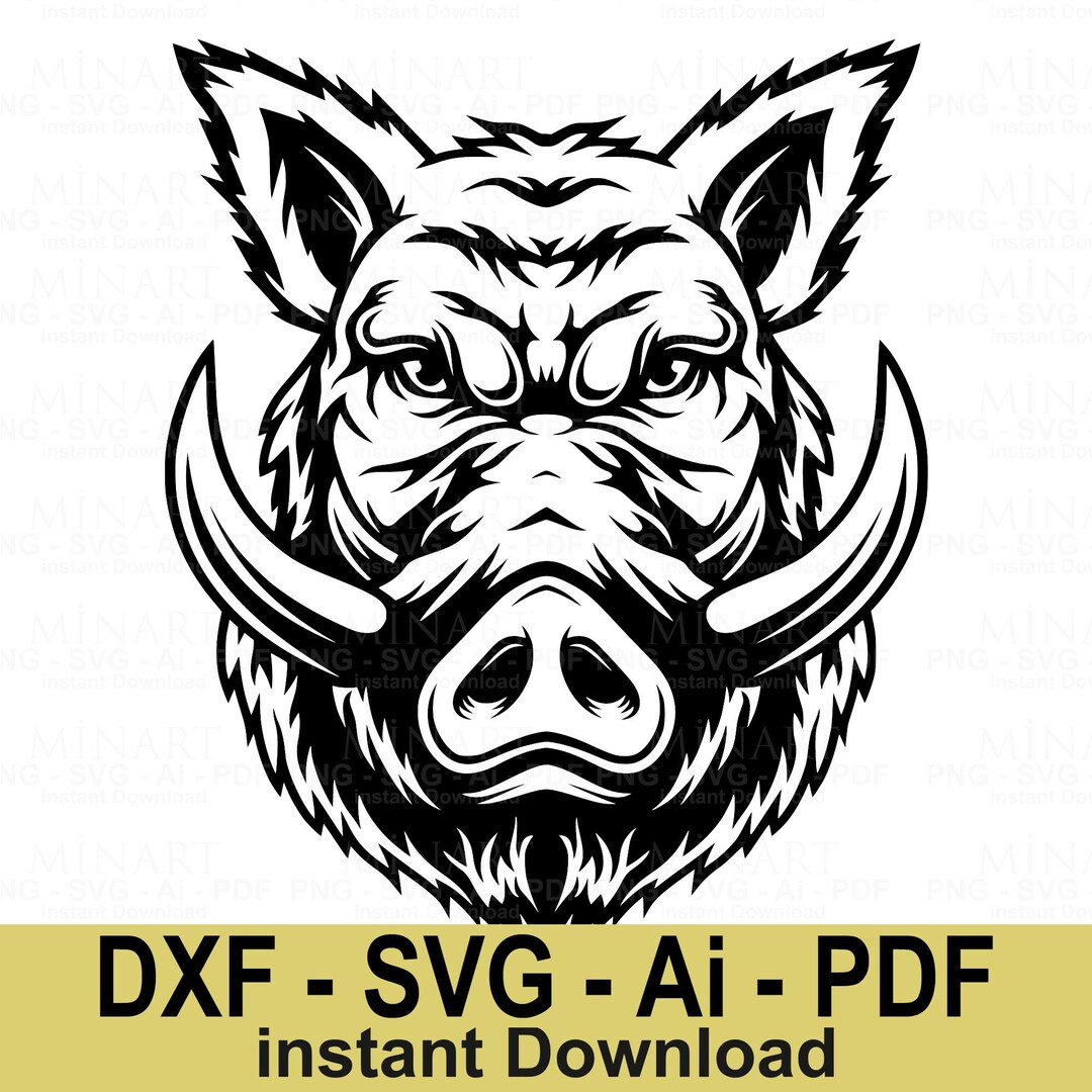 Wild Boar Head Svg Dxf Png Pdf Digital Download Fierce Animal Vector ...