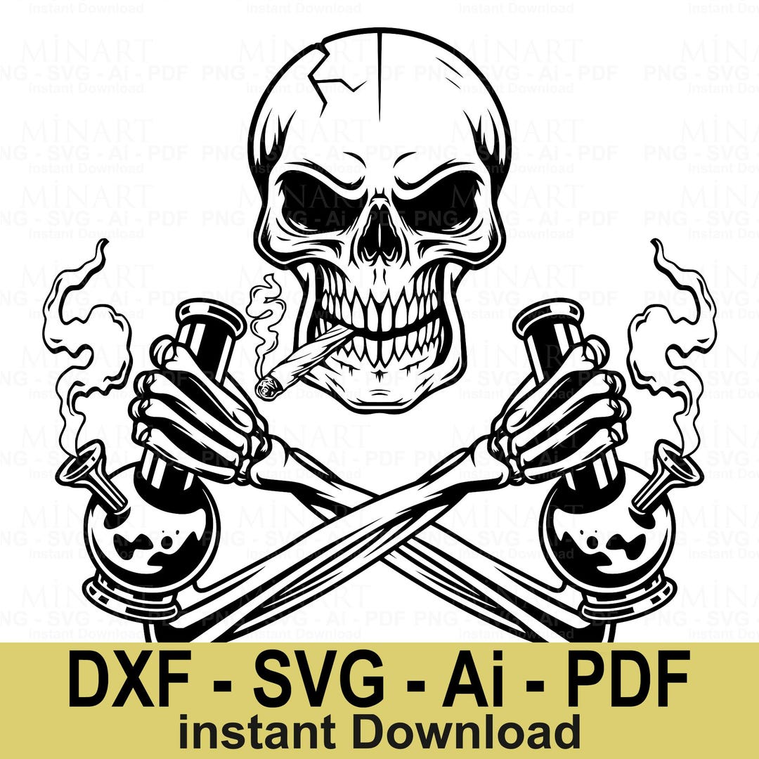 Smoking Skull Crossed Bones Svg, Skeleton With Bong Digital Download ...