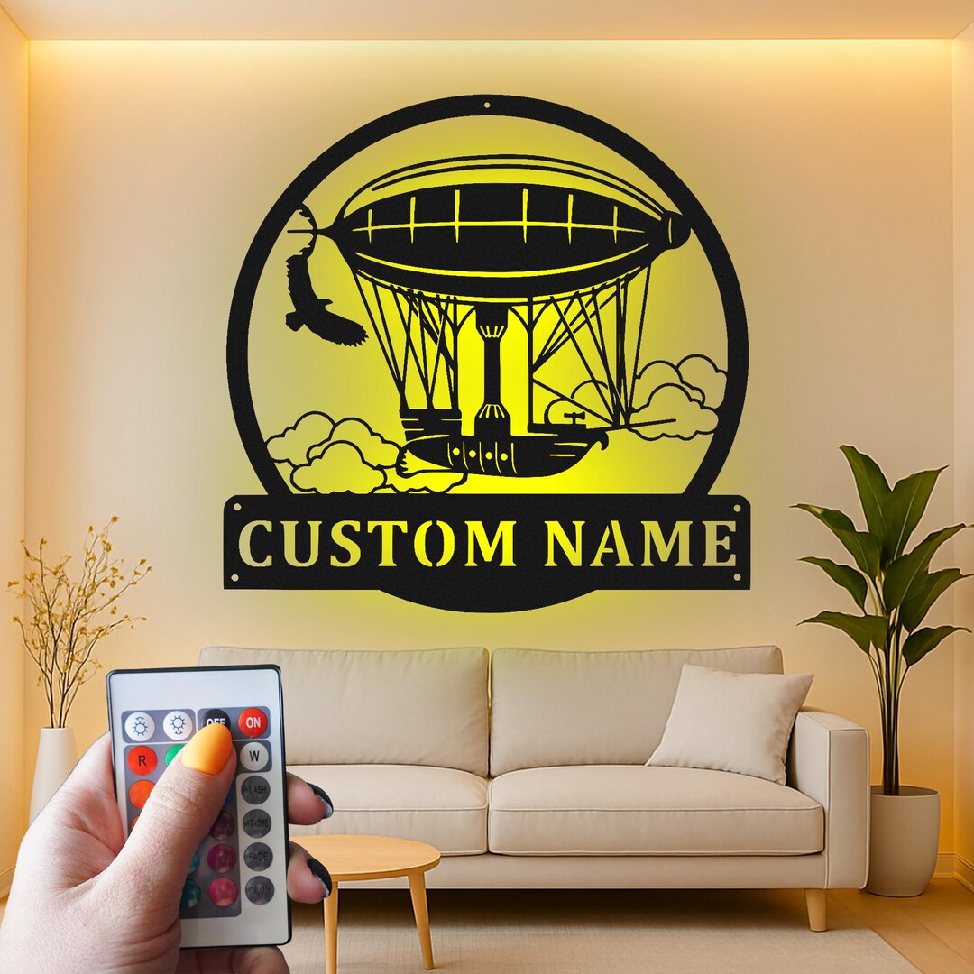 Custom Airship Led Light Metal Wall Art, Personalized Steampunk Decor ...