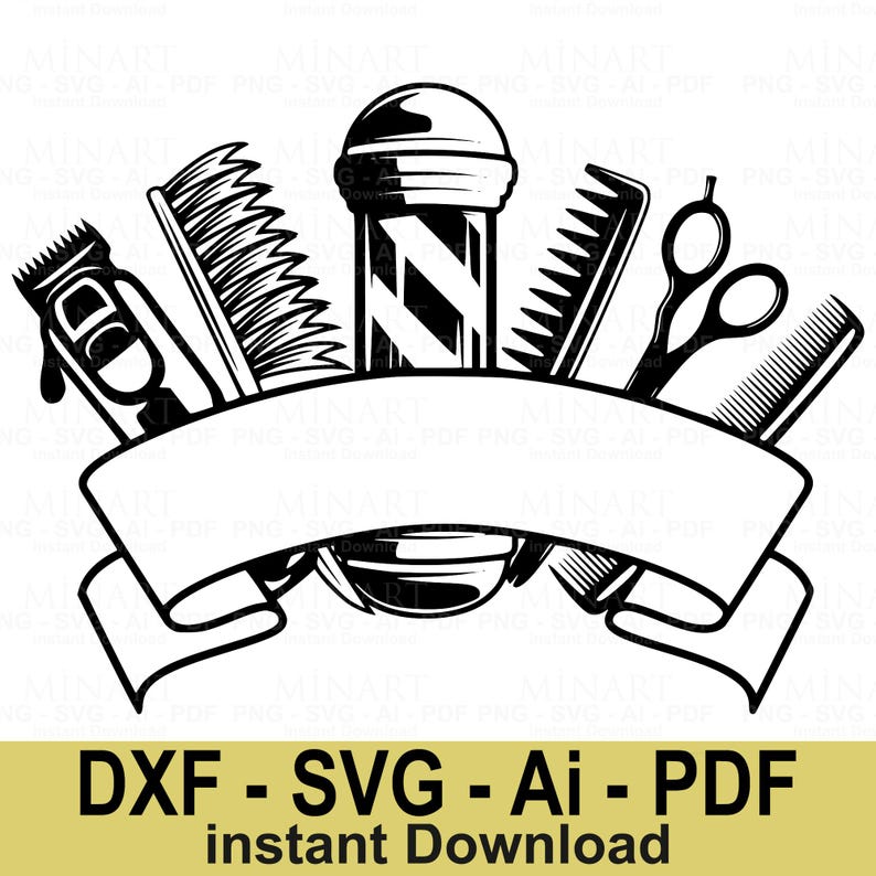 Barber Shop Tools Svg Dxf Png Pdf Digital Download Barber Pole Comb ...