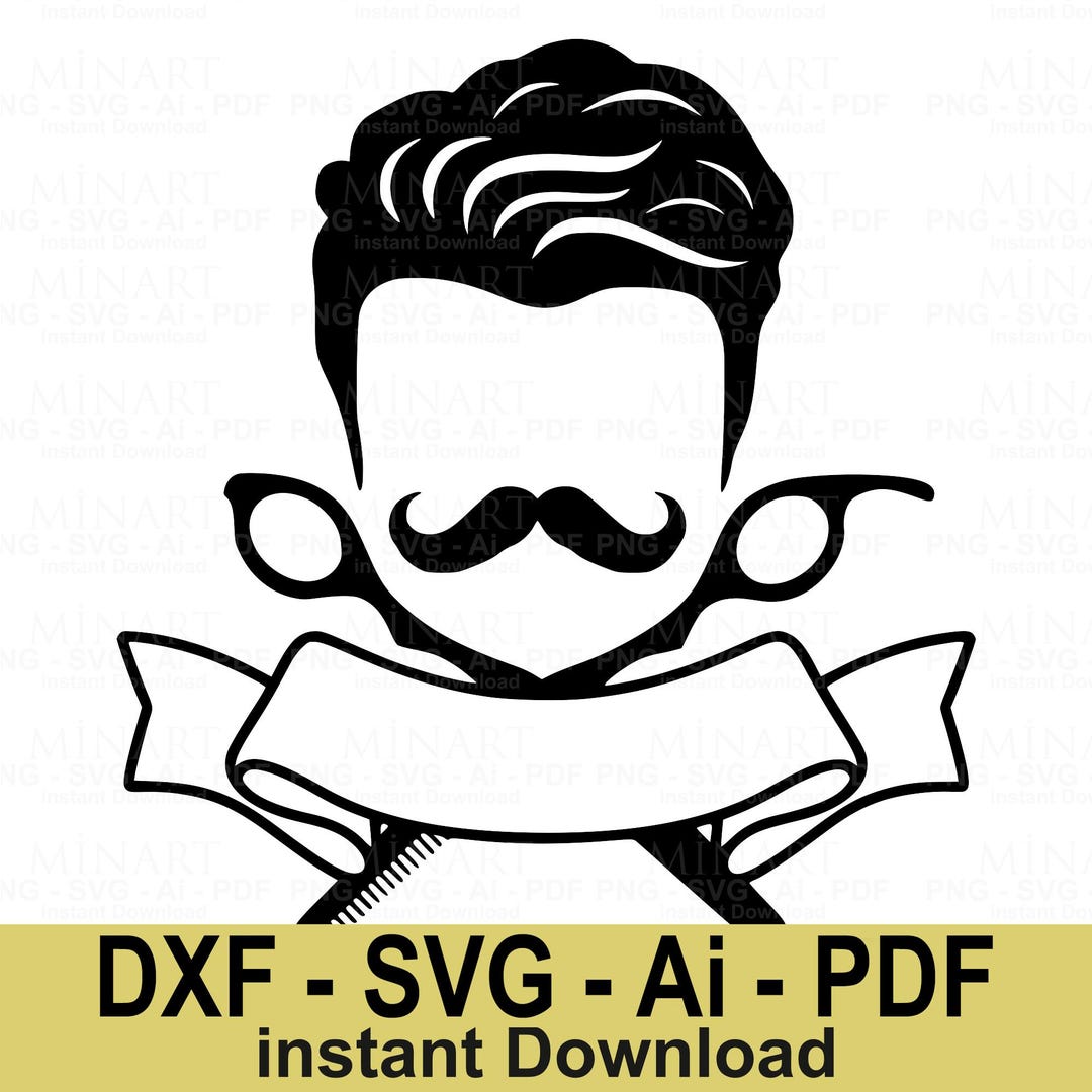 Barber Svg Dxf Png Pdf, Mustache Haircut Scissors Banner Design, Barber ...