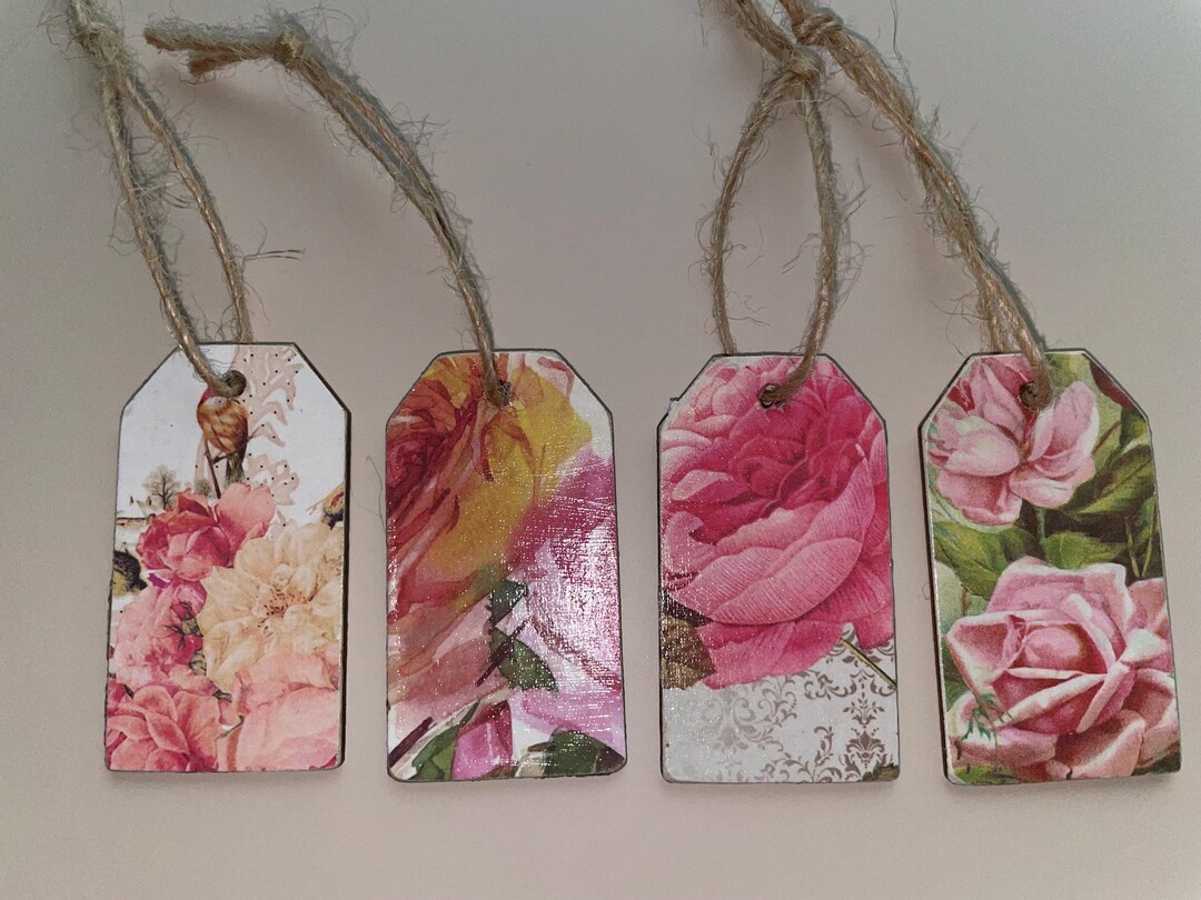 Pink Flowers, Wood Tags - Etsy