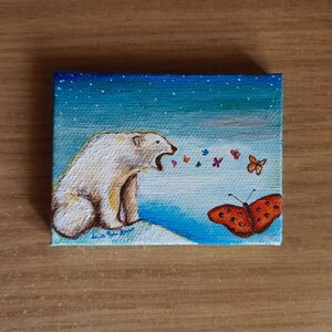 Bear Painting, Bear Artwork, Mini Bear, Mini Butterfly Painting, Bear ...