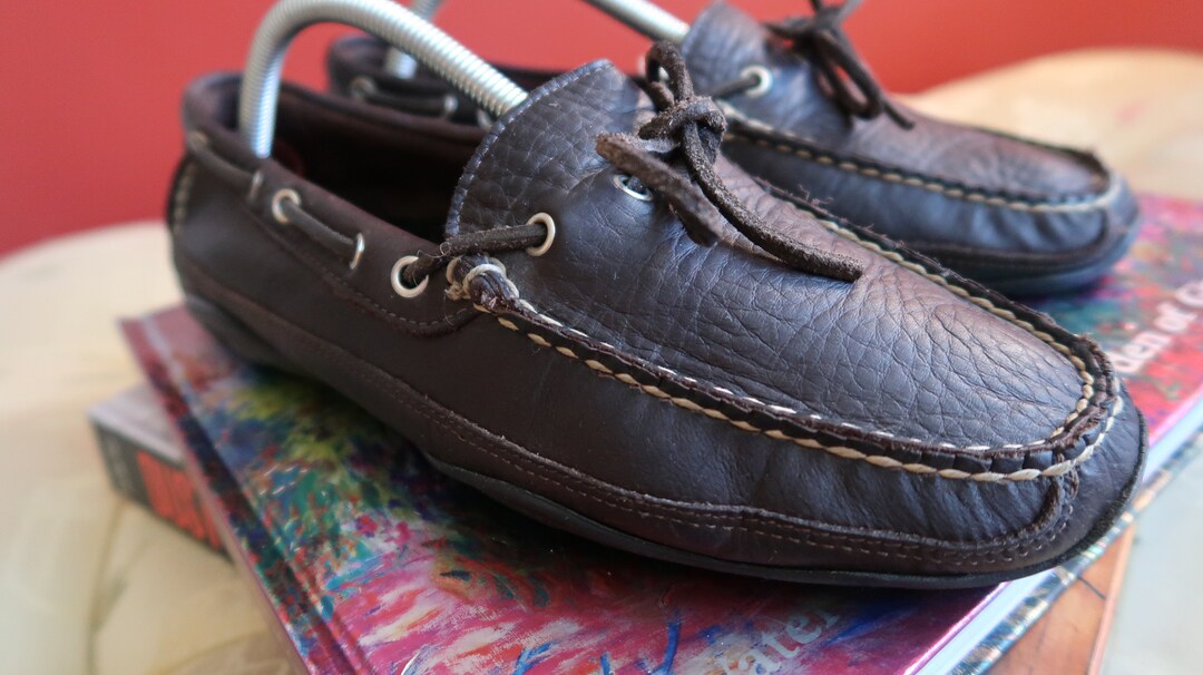 Vintage Ll Bean Driving Shoes Mocassins Us Mens Size 95 D Bison Leather Handsewn With Vibram