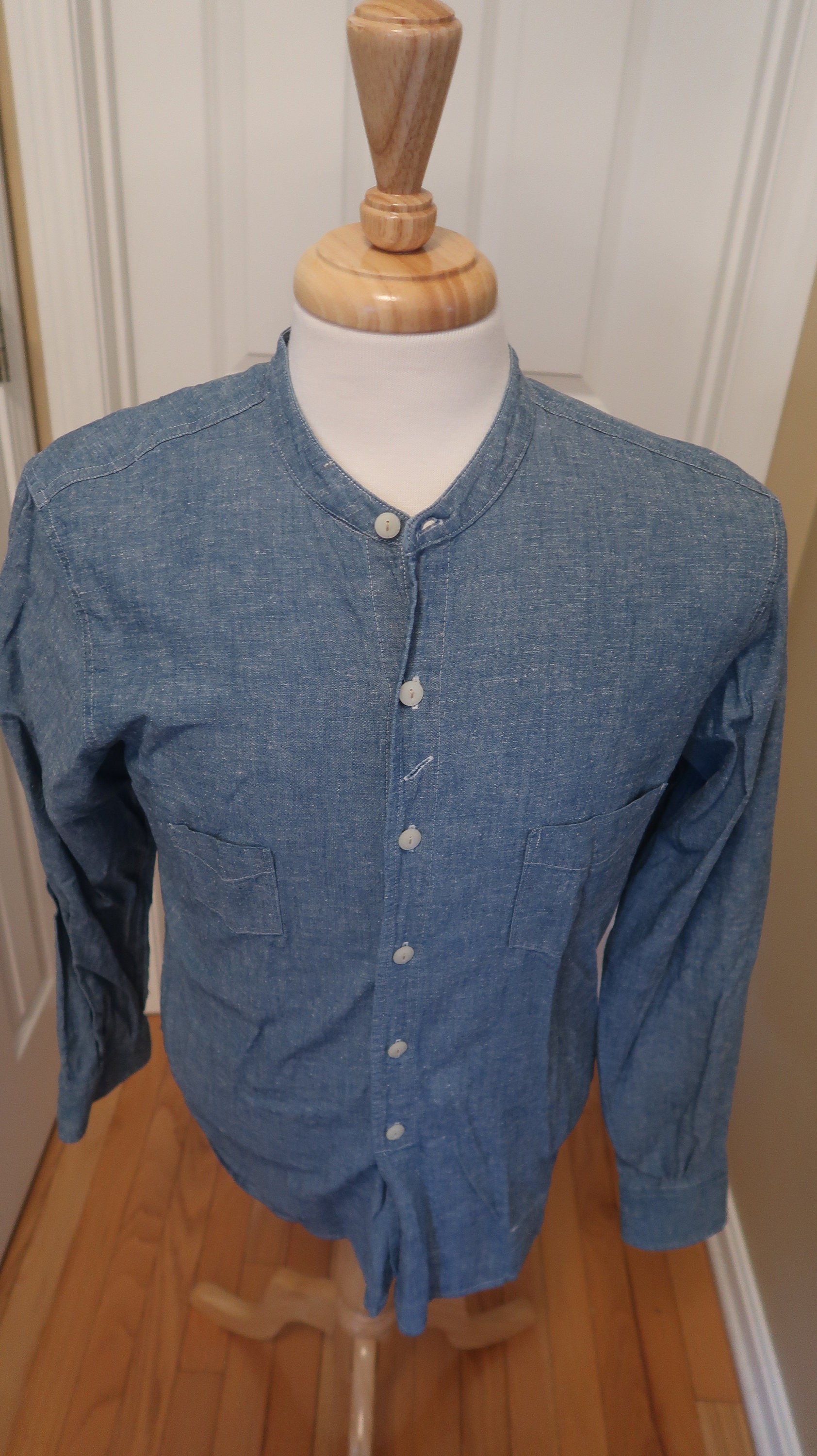 Bronson Chambray Selvage Conductor Collarlesss Shirt Lightweight ...