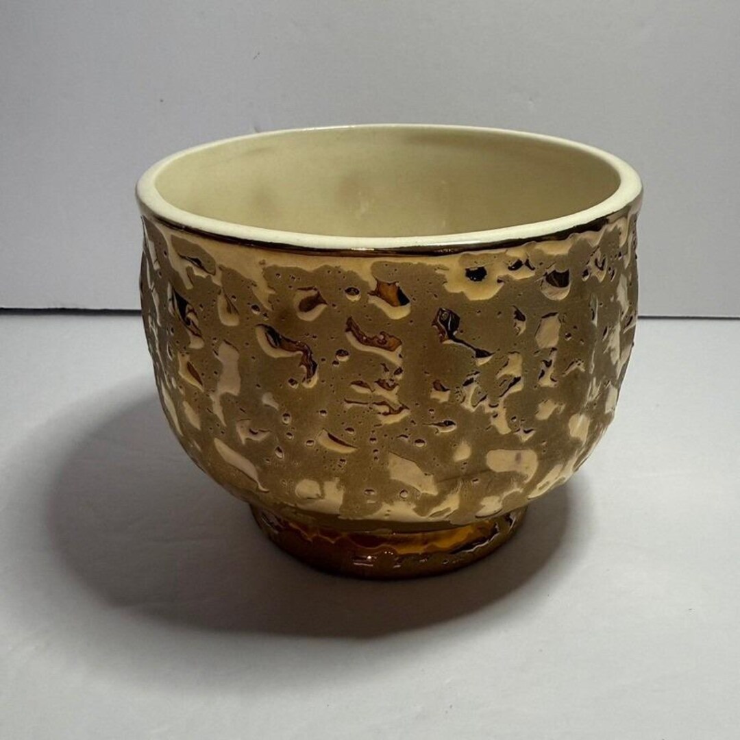 Vintage MCM 24KT Gold Planter Pot Embossed Textured Decor Accent Bowl ...