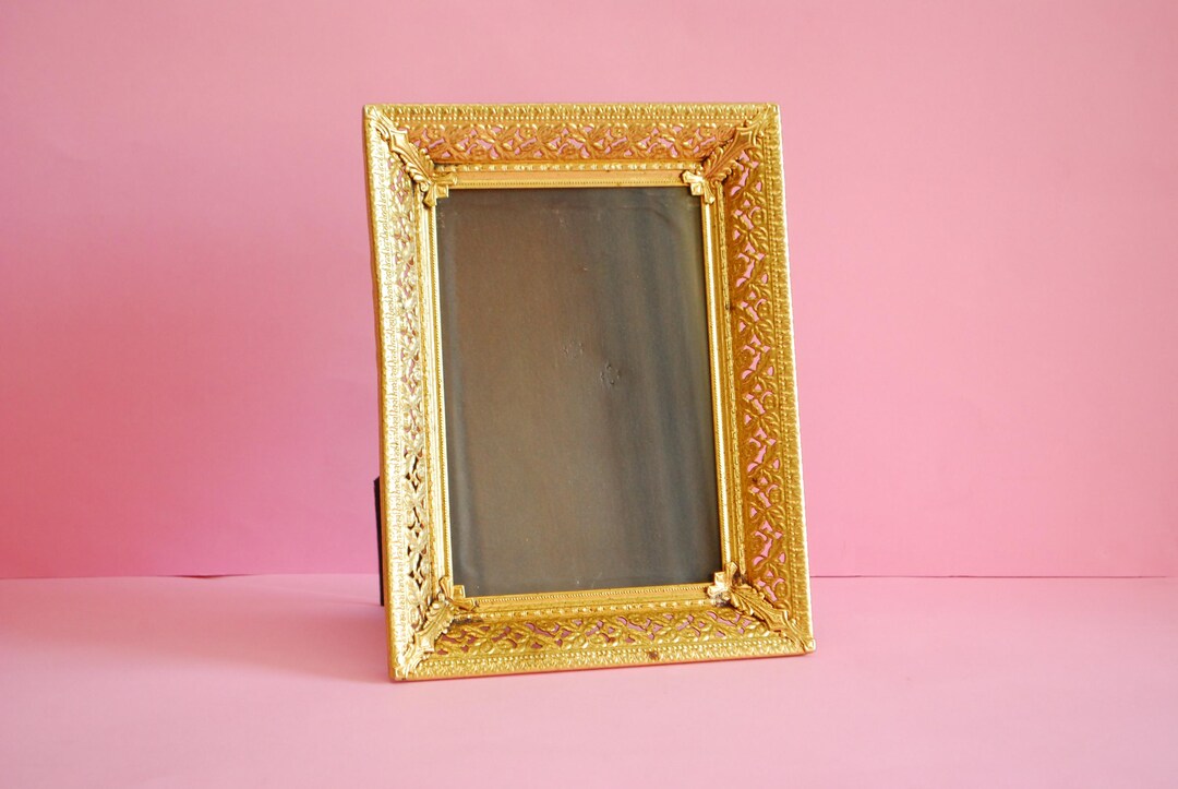 Antique Tracery Metal Picture Frame Golden Tin Frame Vintage ...