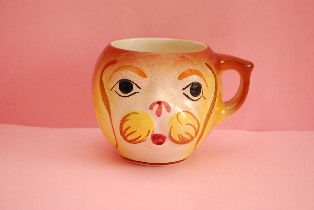 Vintage Cat Head Ceramic Cup, Antique Dog Head Ceramic Mug. - Etsy