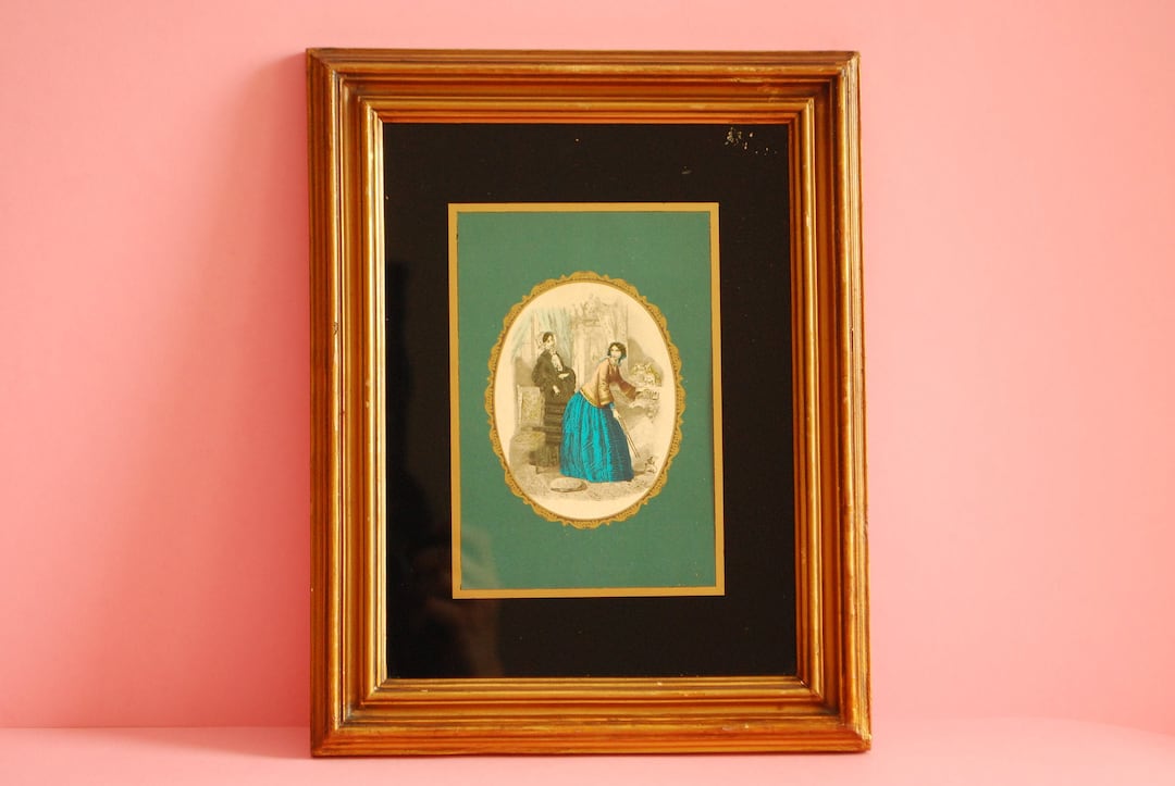 Wooden Picture Frame With Vintage Fashion Print. Vintage Rectangular ...