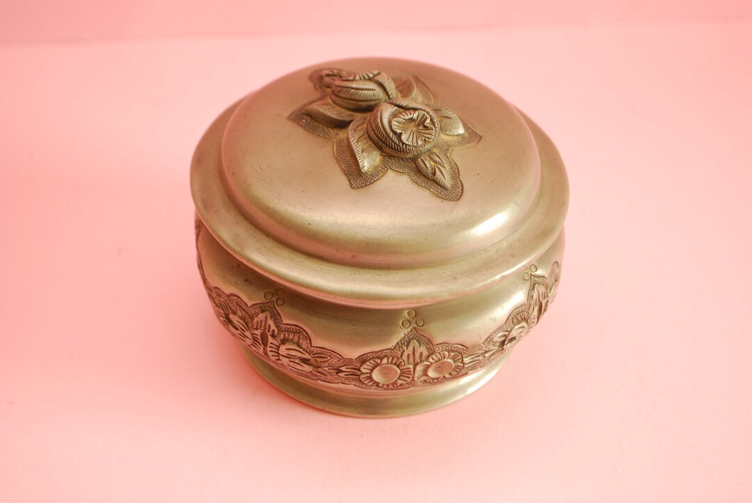 Vintage Pewter Jewelry Box | Small Pewter Jewelry Box | Round Box ...