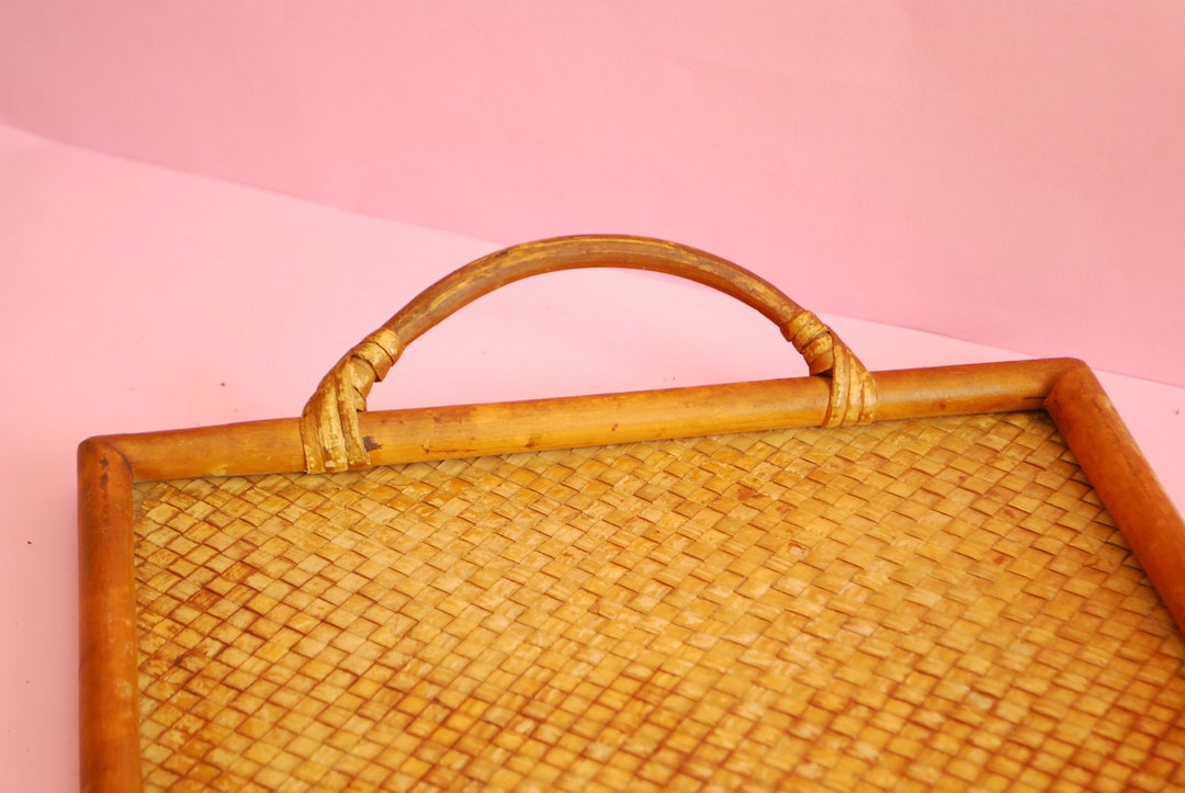 Vintage Bamboo Wicker Tray | Vintage Serving Bamboo Tray | Vintage Home ...