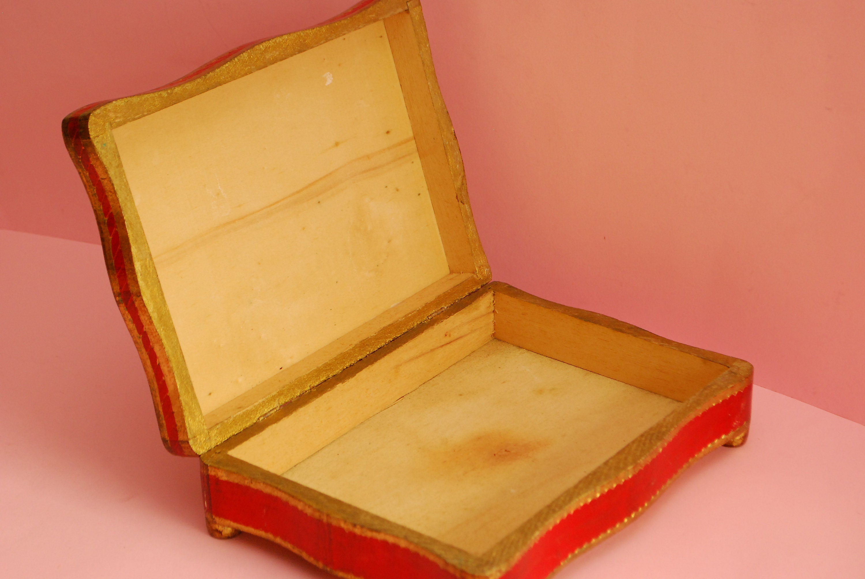 Footed vintage wooden box red gold Vintage gilded wooden | Etsy