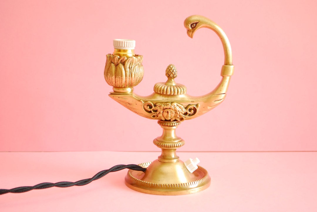 Vintage Aladdin Genie Shape Table Lamp Lighting | Antique Brass Medusa ...