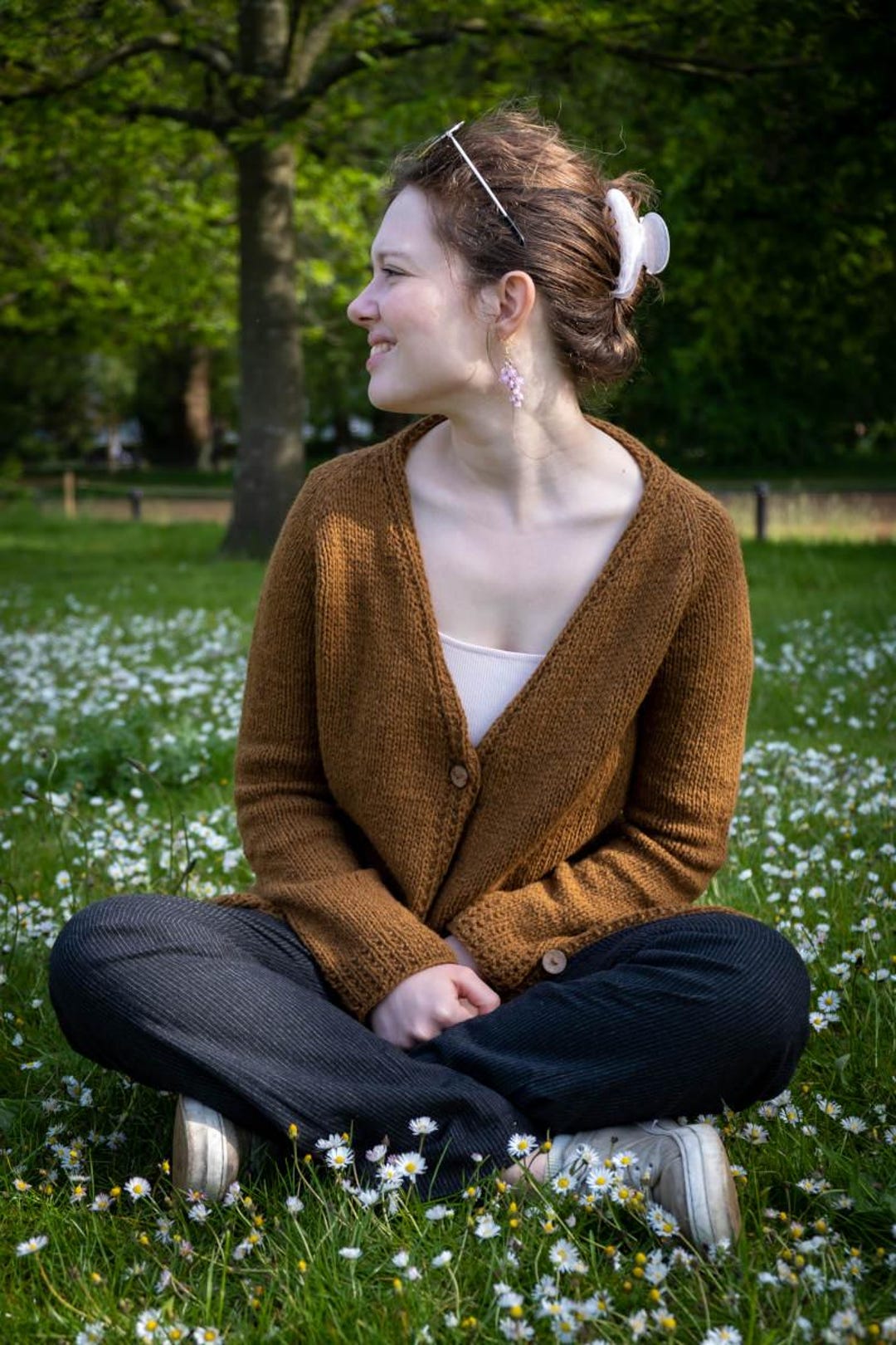 Long Hand Knit Wool Cardigan – Spanish Wool in Ochre Color - 100% ...
