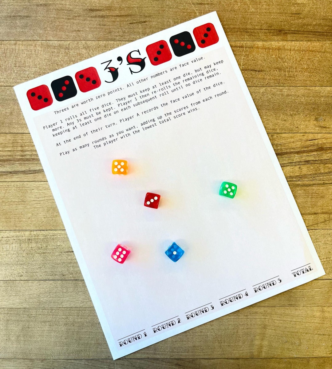 Dice Game Board | 3's Game | Teaching Games | Icebreaker | Time Killer ...