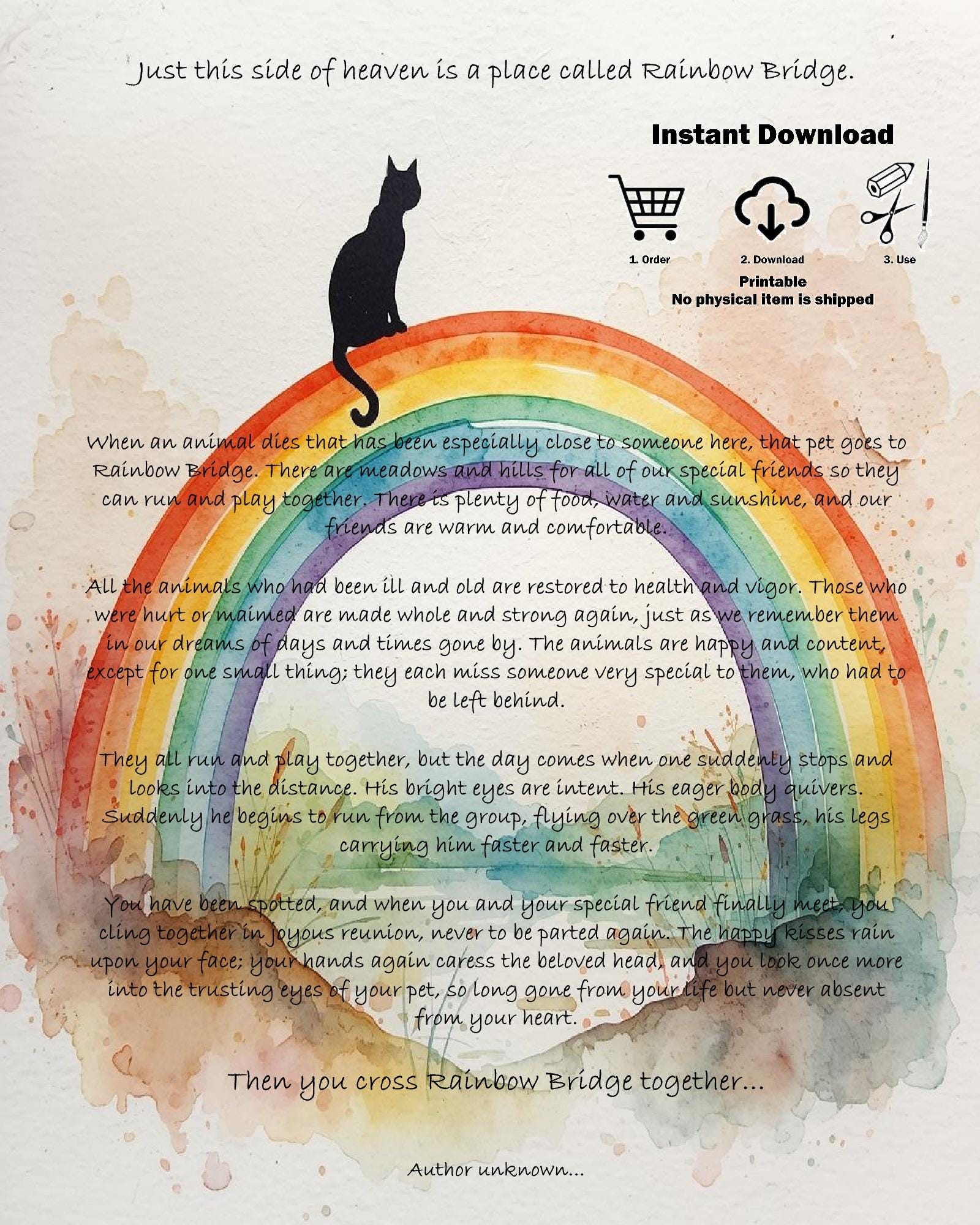 Rainbow Bridge Poem Art - Cat - Etsy