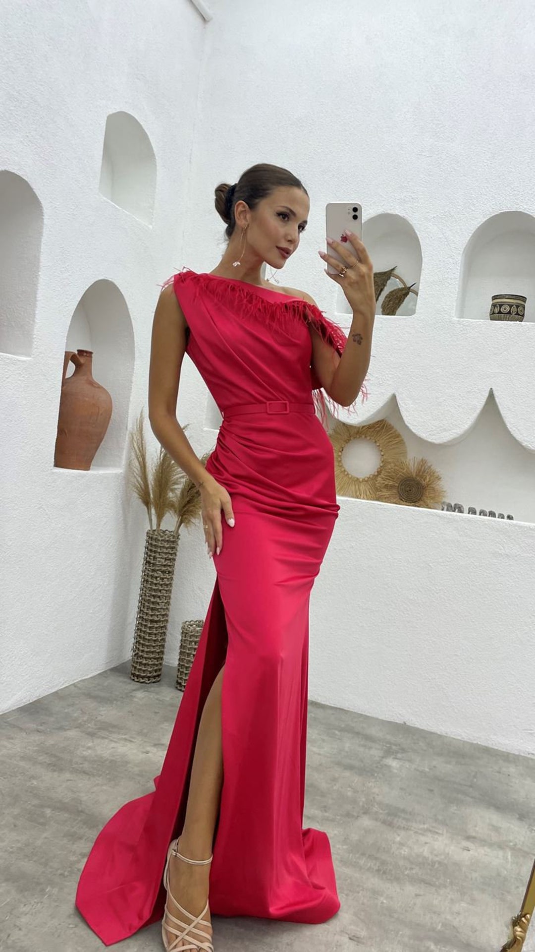 RED SATIN DRESS Long Dress Satin Dress Elegant Dress Be - Etsy