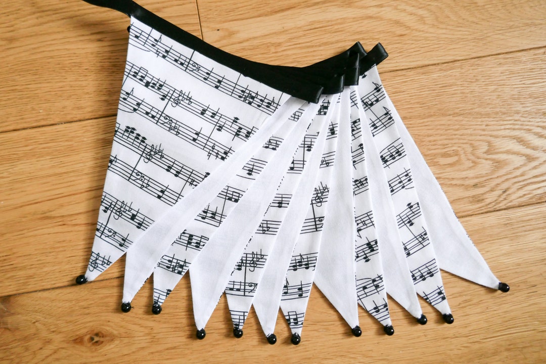 Black and White Music Notes Fabric Bunting | Double-sided | 12 Flags ...
