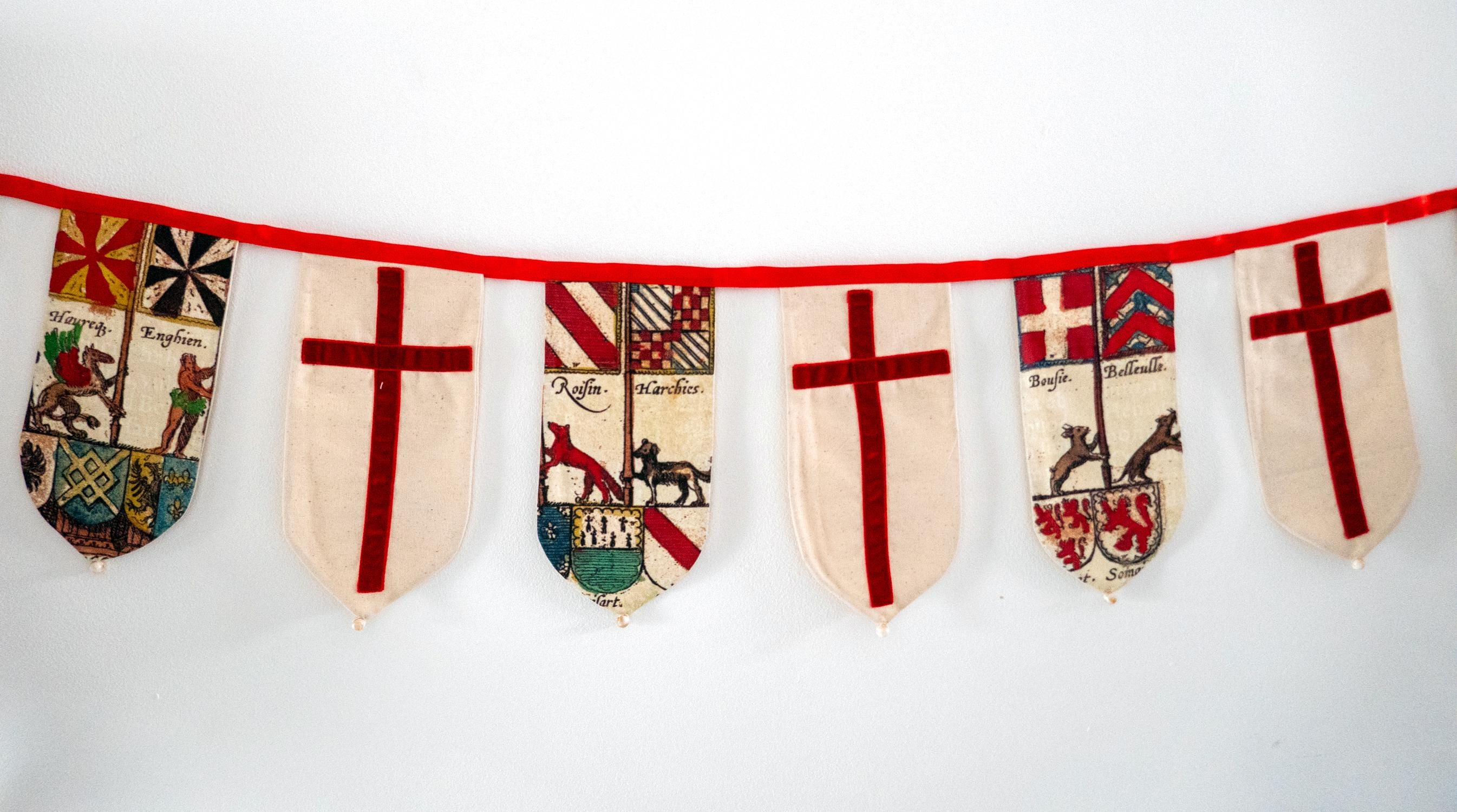 Medieval Style Heraldry Banners and Red Cross Fabric Bunting | Double ...