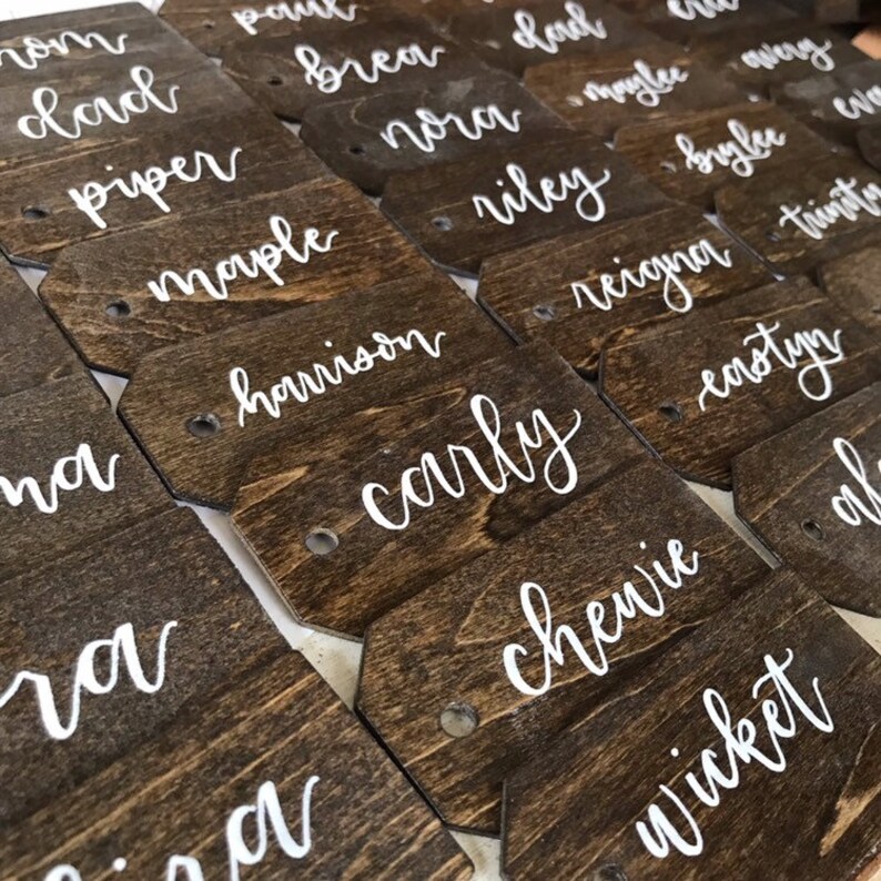 BEST SELLING Wood Stocking Tags Handlettered Stained Tags | Etsy