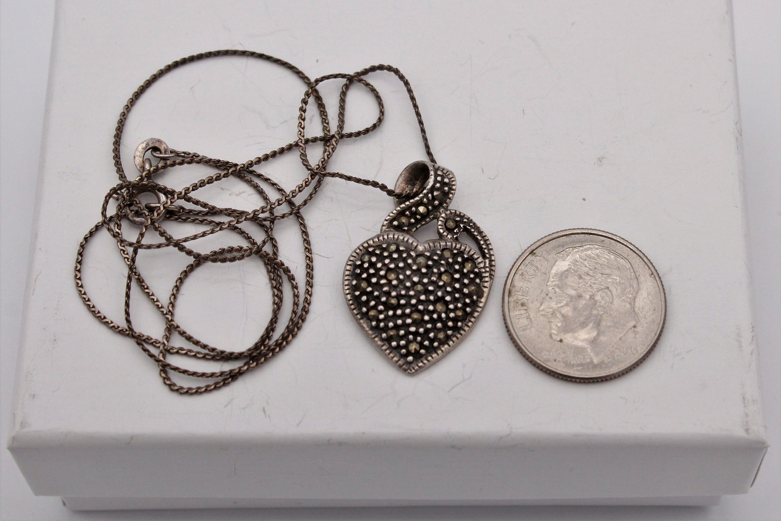 Sterling Silver and Marcasite Heart Pendant Necklace - Etsy