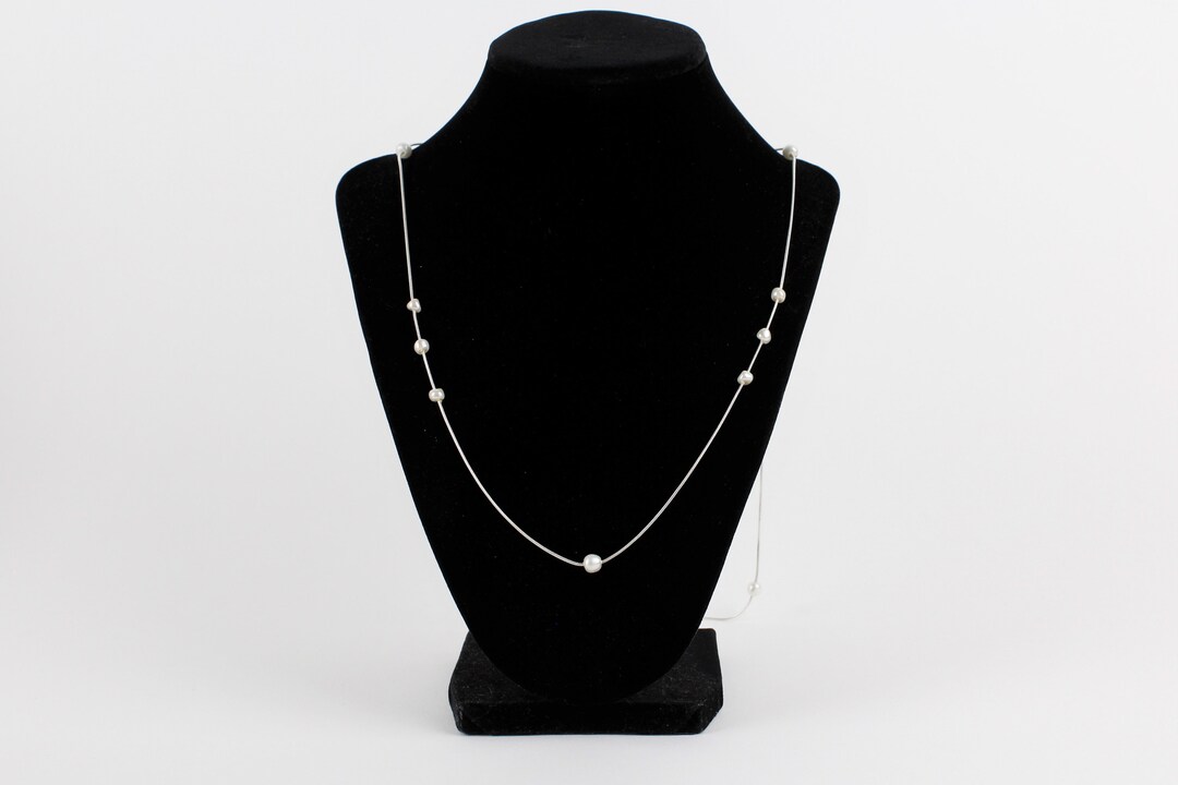 Vintage Long Silver Tone Snake Chain With White Faux Pearl Accents - Etsy