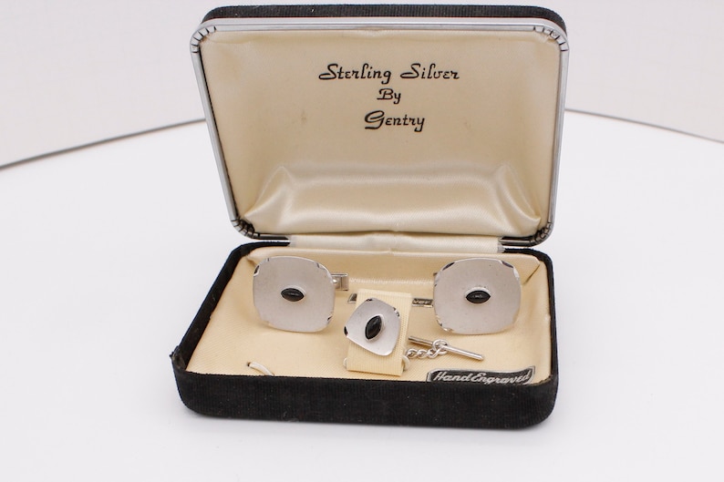 Sterling Silver and Black Onyx Cufflinks and Tie Tack - Etsy
