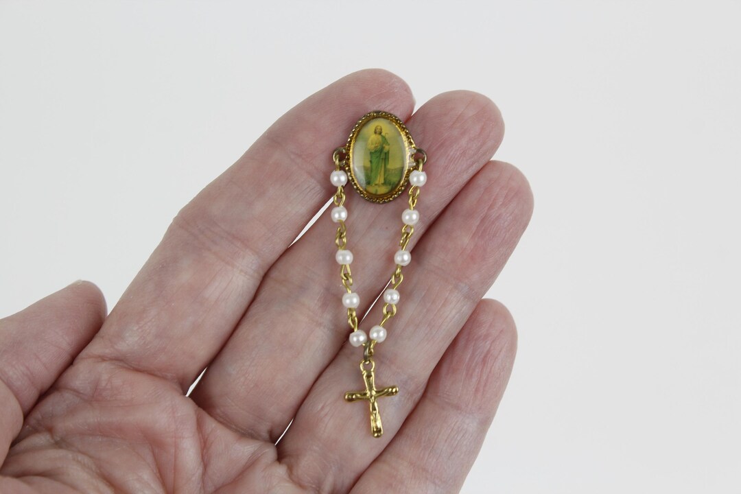 Vintage Miniature Rosary Tack Style Pin Gold Tone With Tiny Seed Pearl ...