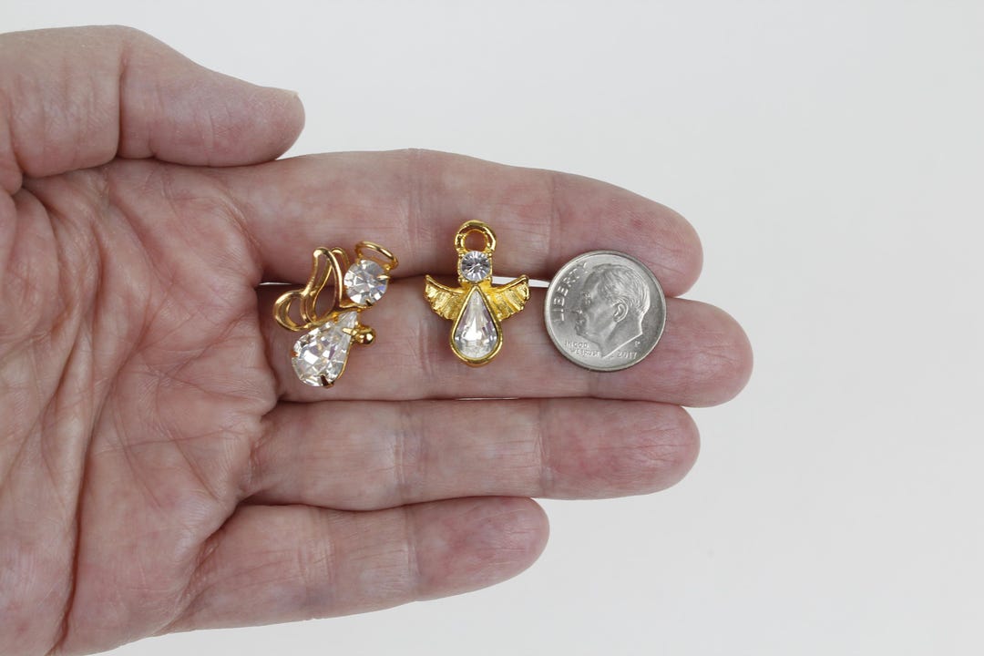 Vintage Gold Tone Angel Tack Pins With Clear Rhinestone Accents Lapel ...