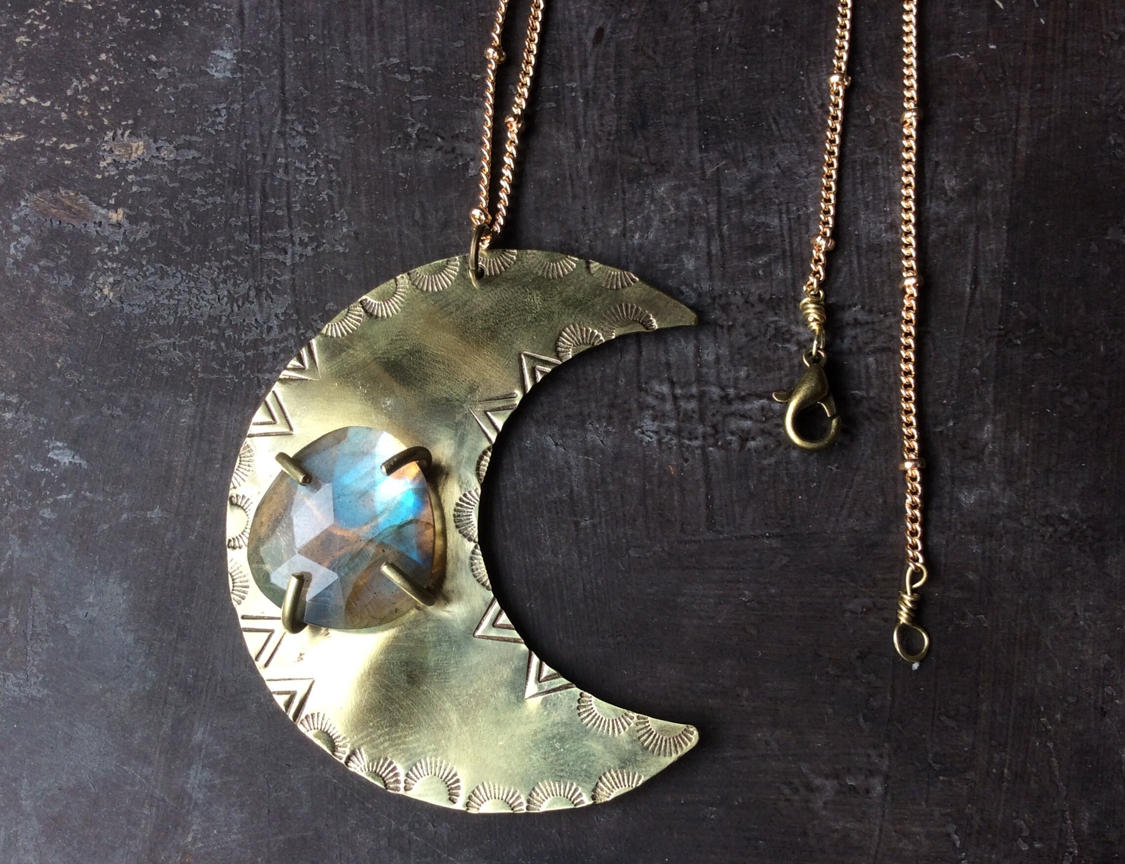 Labradorite Crescent Moon Pendant - Etsy