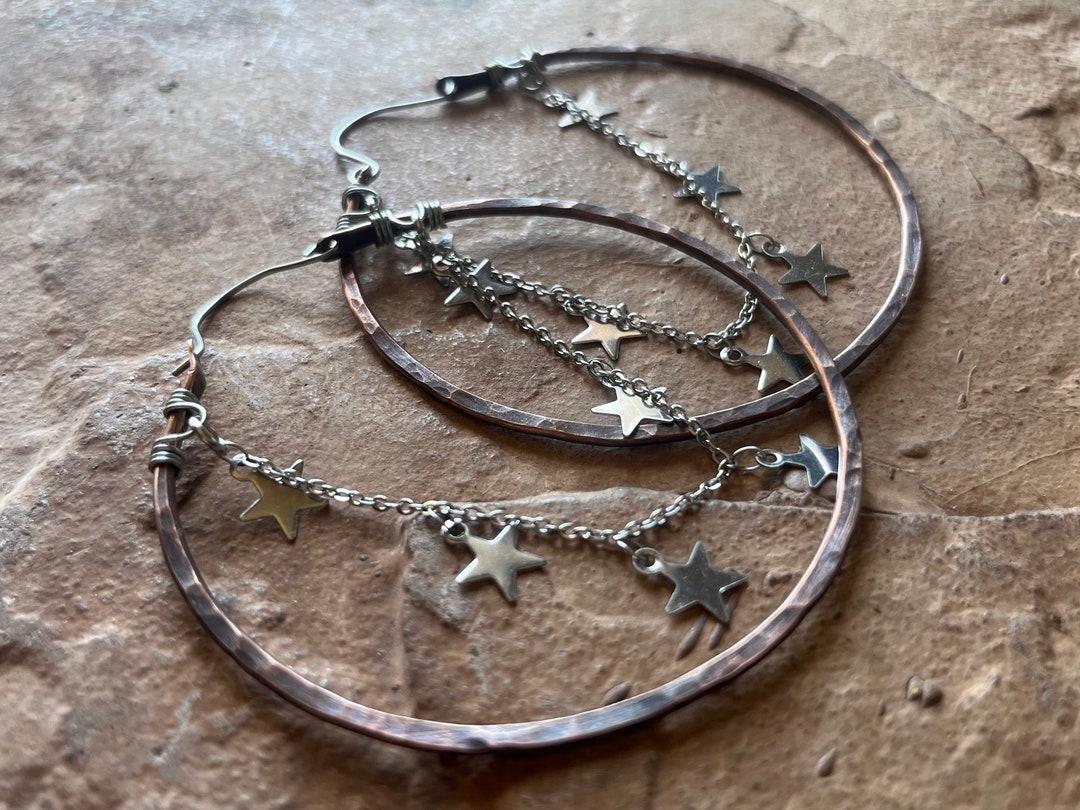 Large Starry Chained Copper Hoops - Etsy
