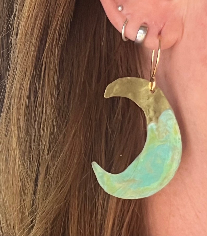 Wonky Star & Crescent Moon Verdigris 14k Gold Fill Drops - Etsy