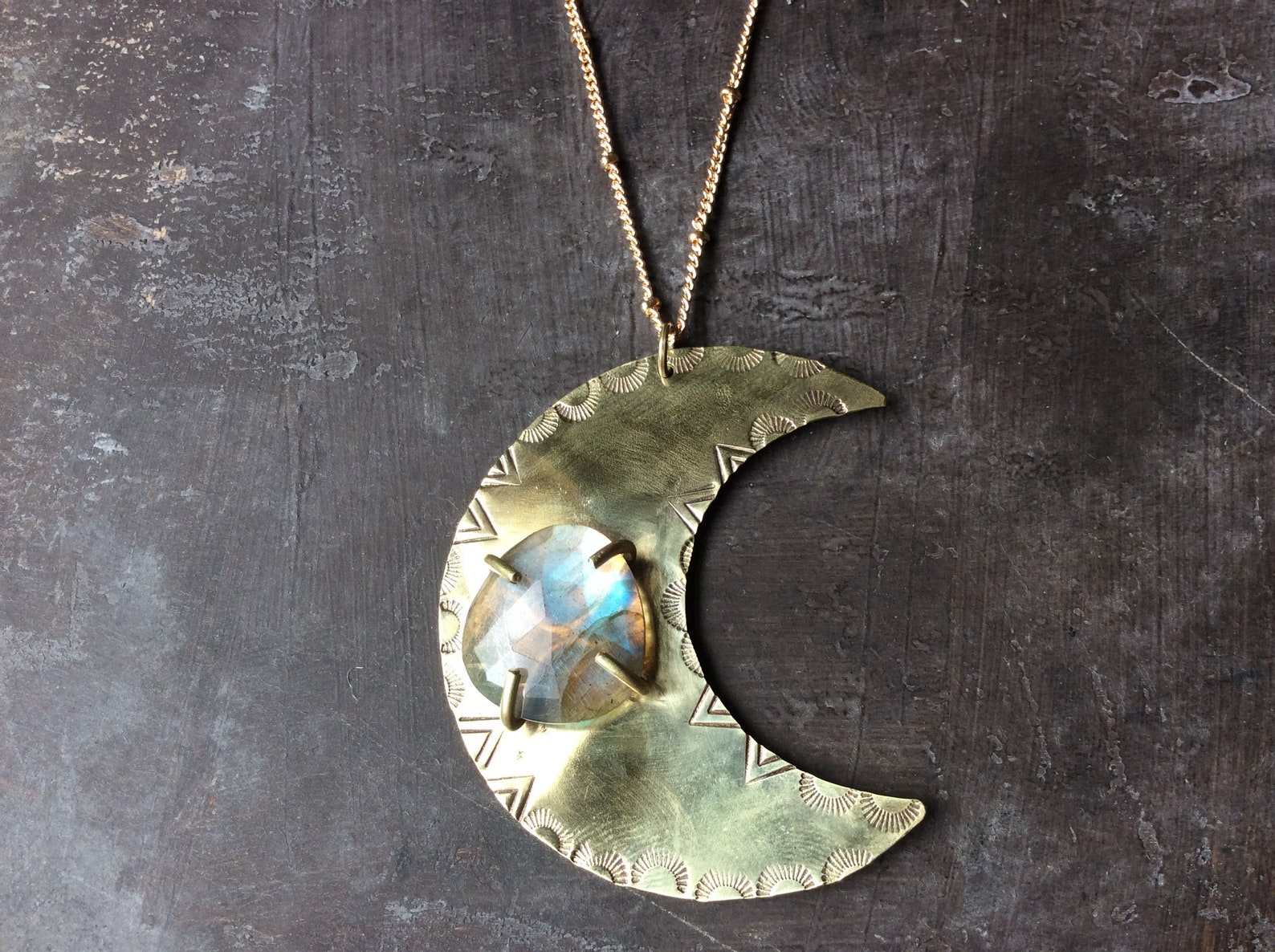 Labradorite Crescent Moon Pendant - Etsy