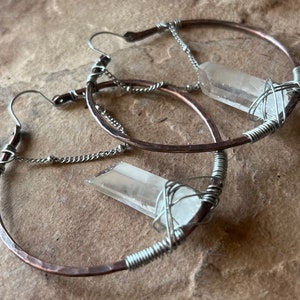 Large Chained Quartz & Copper Hoops - Etsy