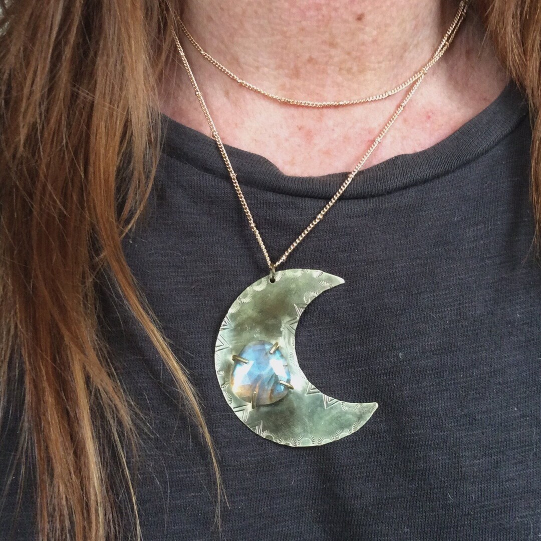 Labradorite Crescent Moon Pendant - Etsy