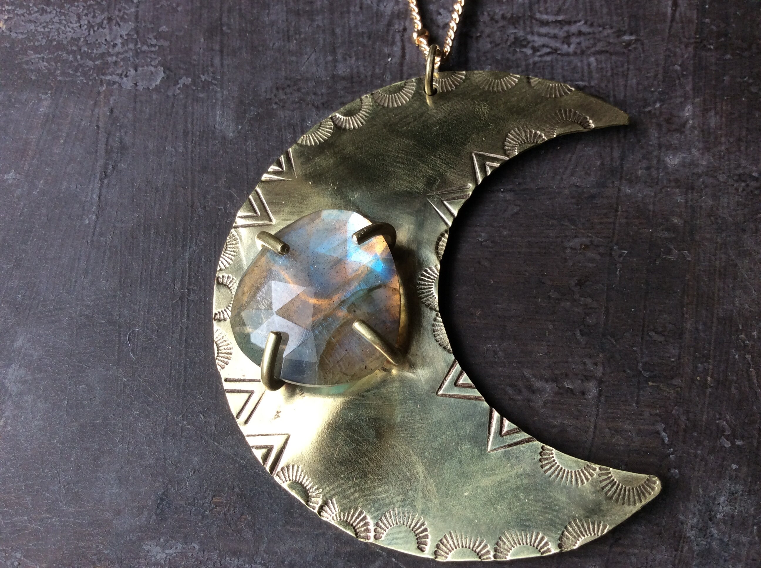Labradorite Crescent Moon Pendant - Etsy