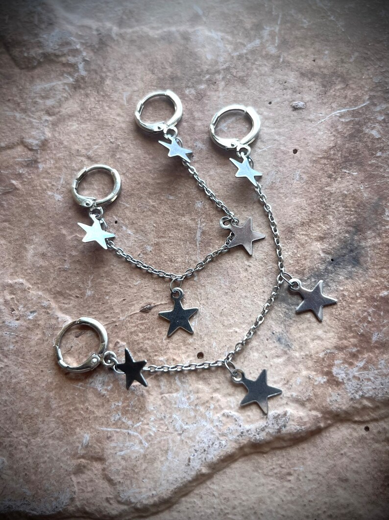 Double Starry Chain Hoops PAIR - Etsy