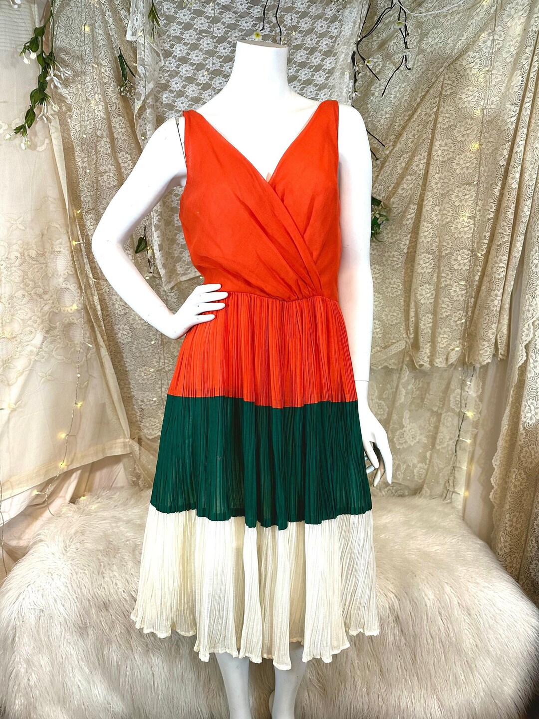 1970’s Vintage Lilly Diamond of California Tricolor Dress Green Red ...