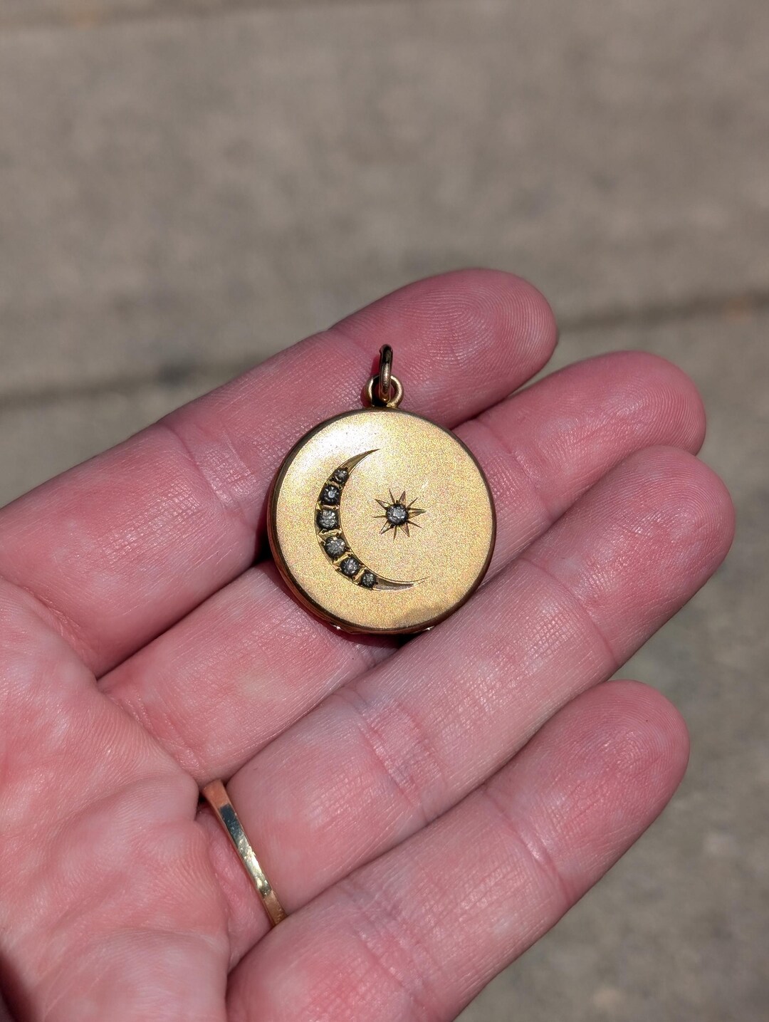 Art Nouveau Paste Stone Crescent Moon Gold Locket - Etsy