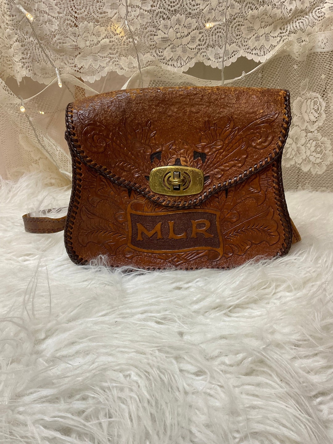 Vintage Tooled Leather Crossbody Purse With MLR Initials - Etsy
