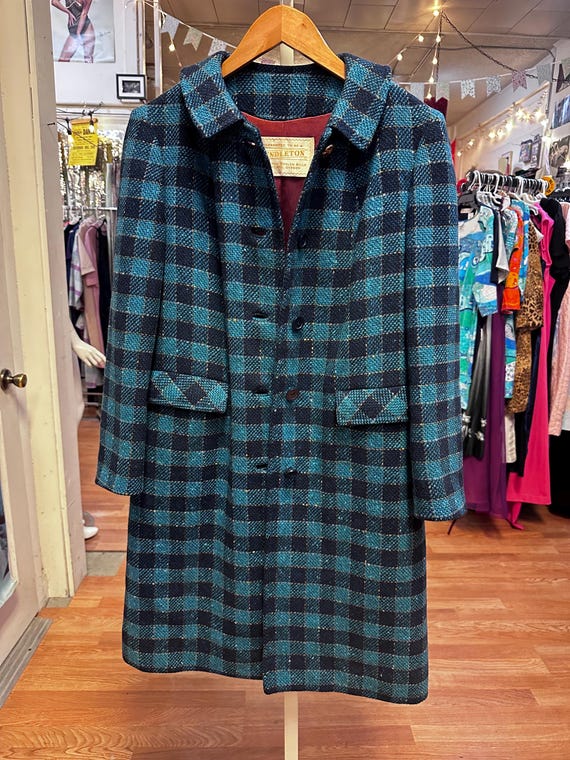 1960's Vintage Blue Plaid Wool Coat Rare Pendleton - Gem