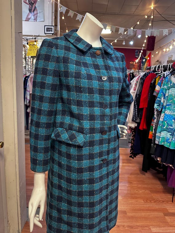 1960's Vintage Blue Plaid Wool Coat Rare Pendleton - Gem
