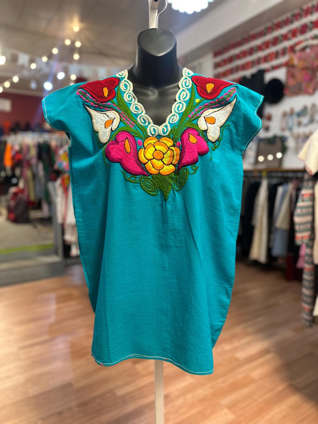 Mexican Oaxaca Huipil Traditional Hand Embroidered Blouse Shirt Size ...