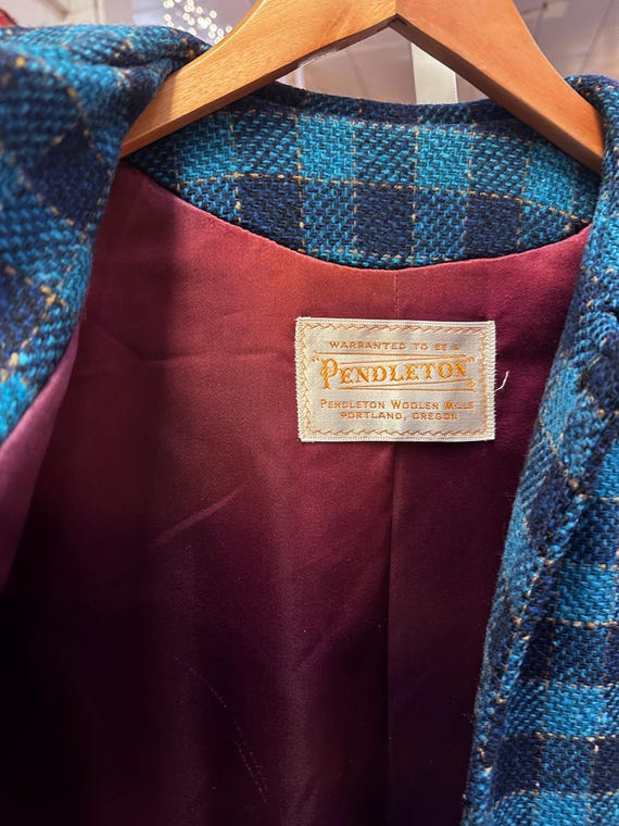 1960's Vintage Blue Plaid Wool Coat Rare Pendleton - Gem