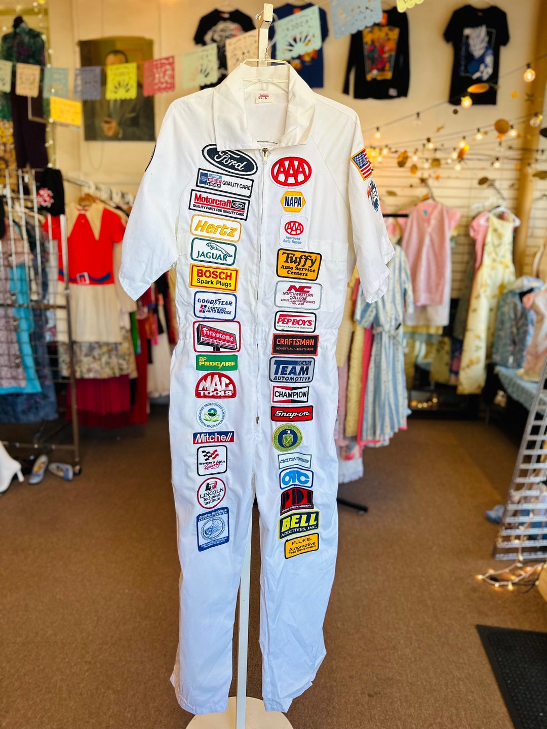 Unique White Racing Pit Crew Coveralls With Patches LARGE - Etsy