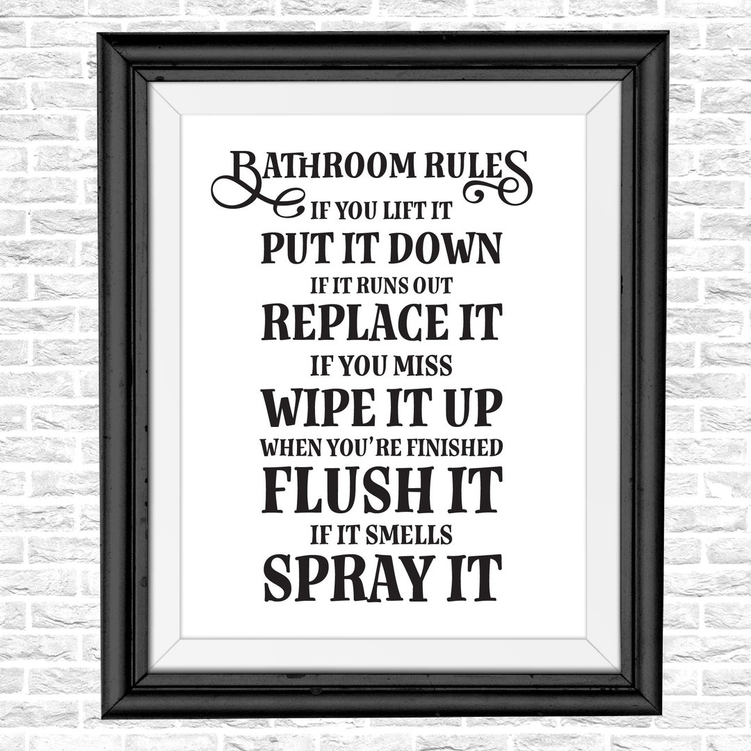 Bathroom Rules Sign, Funny Home Decor, Farmhouse Art, Bathroom Rules ...