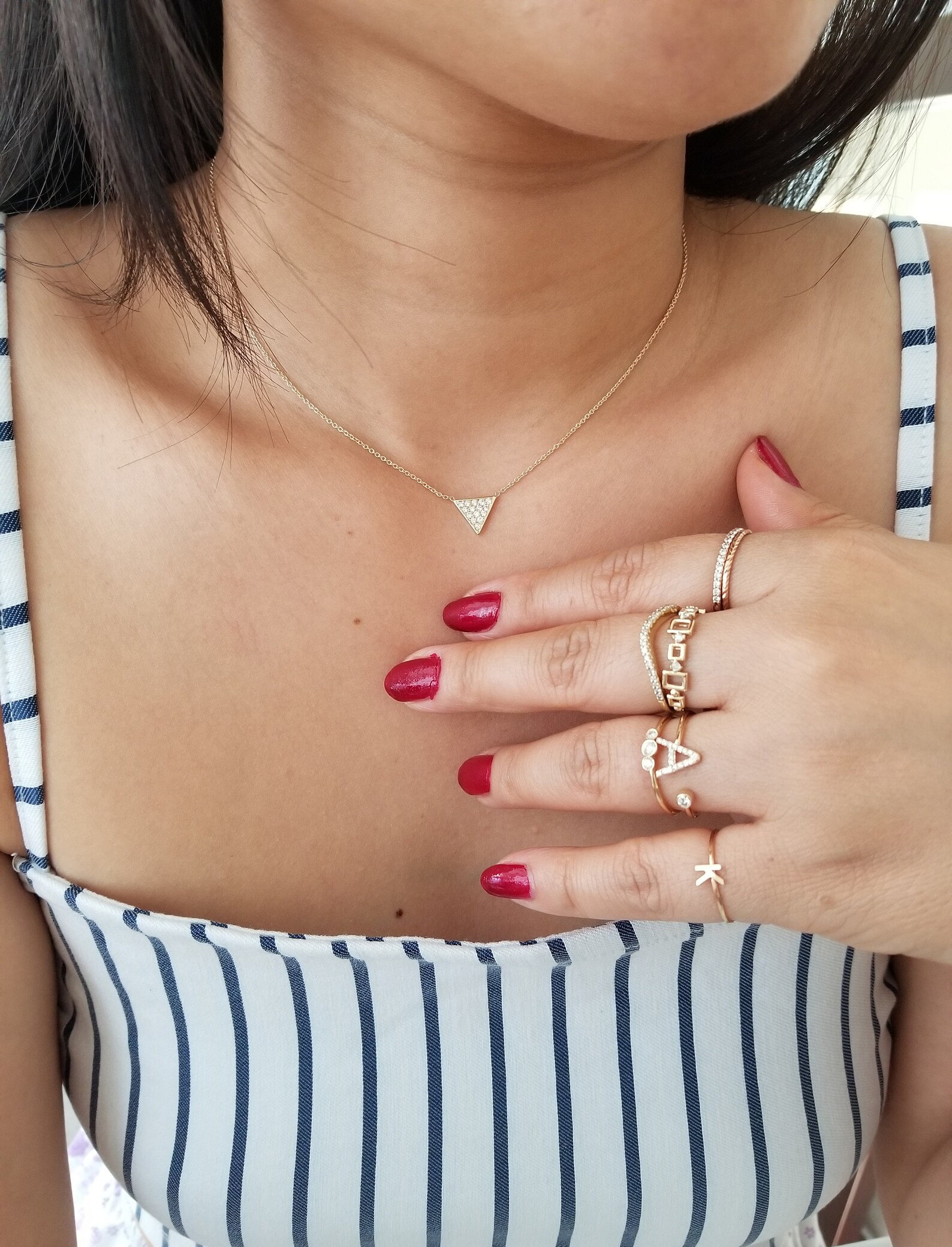 Triangle Diamond Necklace /14K Gold Diamond Triangle Necklace - Etsy