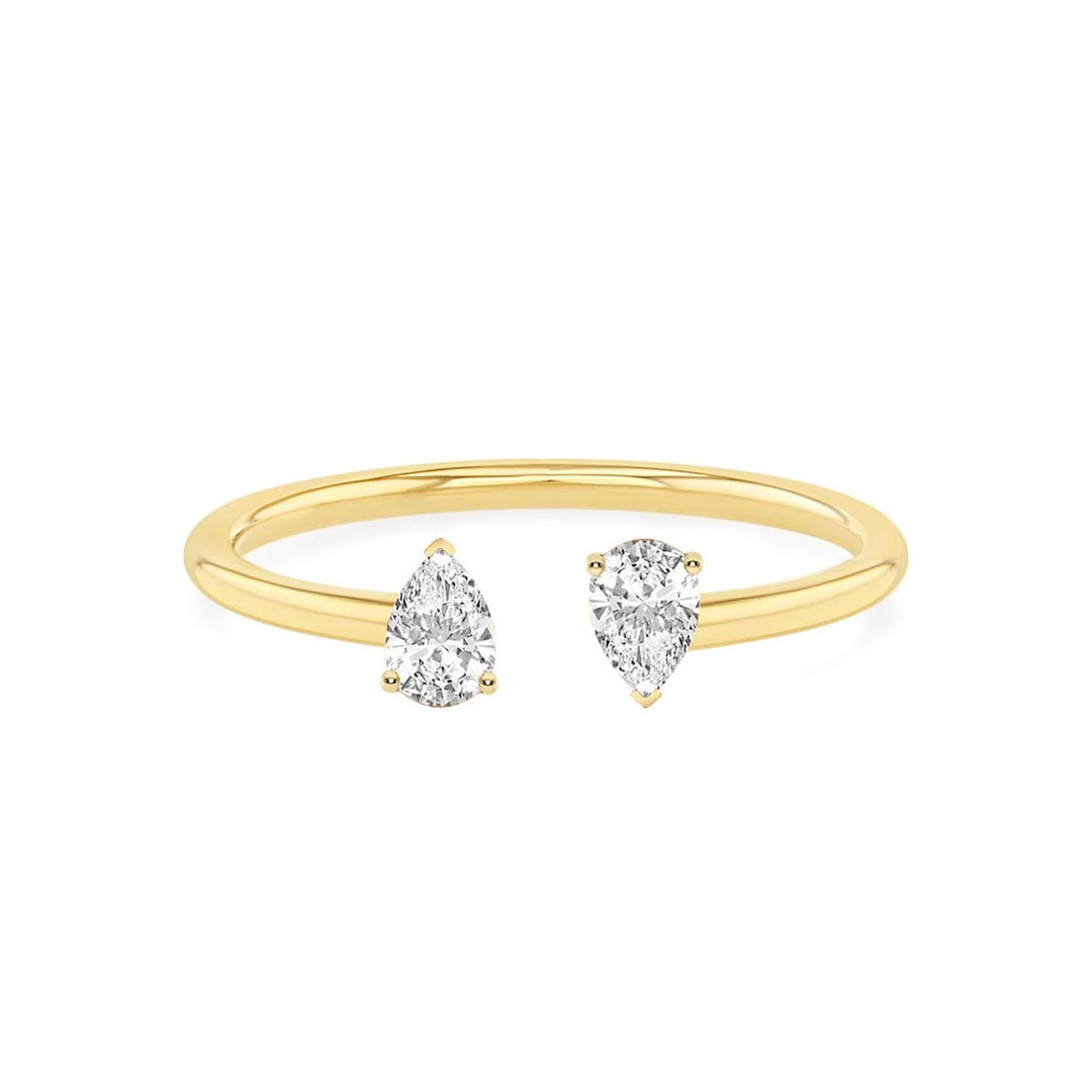 Double Pear Shaped Diamond Open Ring 14K Gold Diamond Pear - Etsy