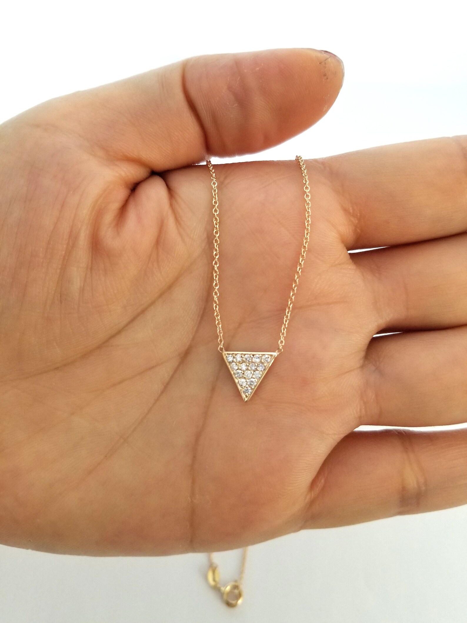 Triangle Diamond Necklace /14K Gold Diamond Triangle Necklace - Etsy