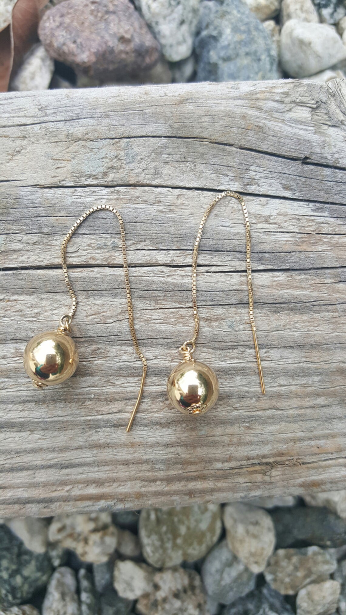 Ball Earrings/14k Yellow Ball Ear Threader/shinning Ball Ear - Etsy